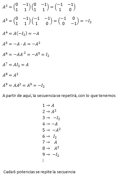 POTENCIAS DE MATRICES: EJEMPLOS Y EJERCICIOS RESUELTOS: BACHILLER